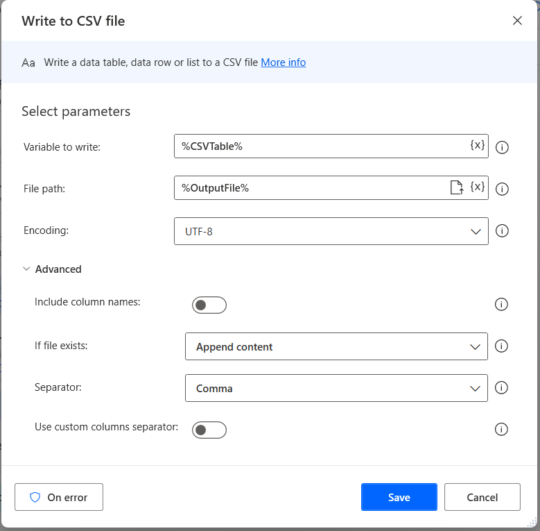 Power Automate Desktop – merge CSV files – Cloudkumpel